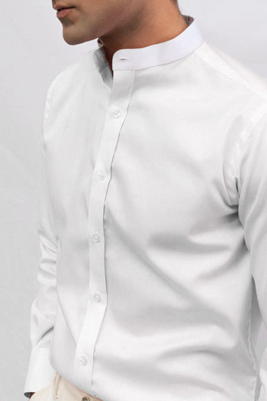 WHITE BAND COLLAR STRETCH SHIRT – ROOMI